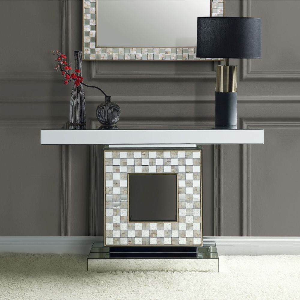 Nasa Glam Rectangular Console Table with Pedestal Base – Canales Furniture