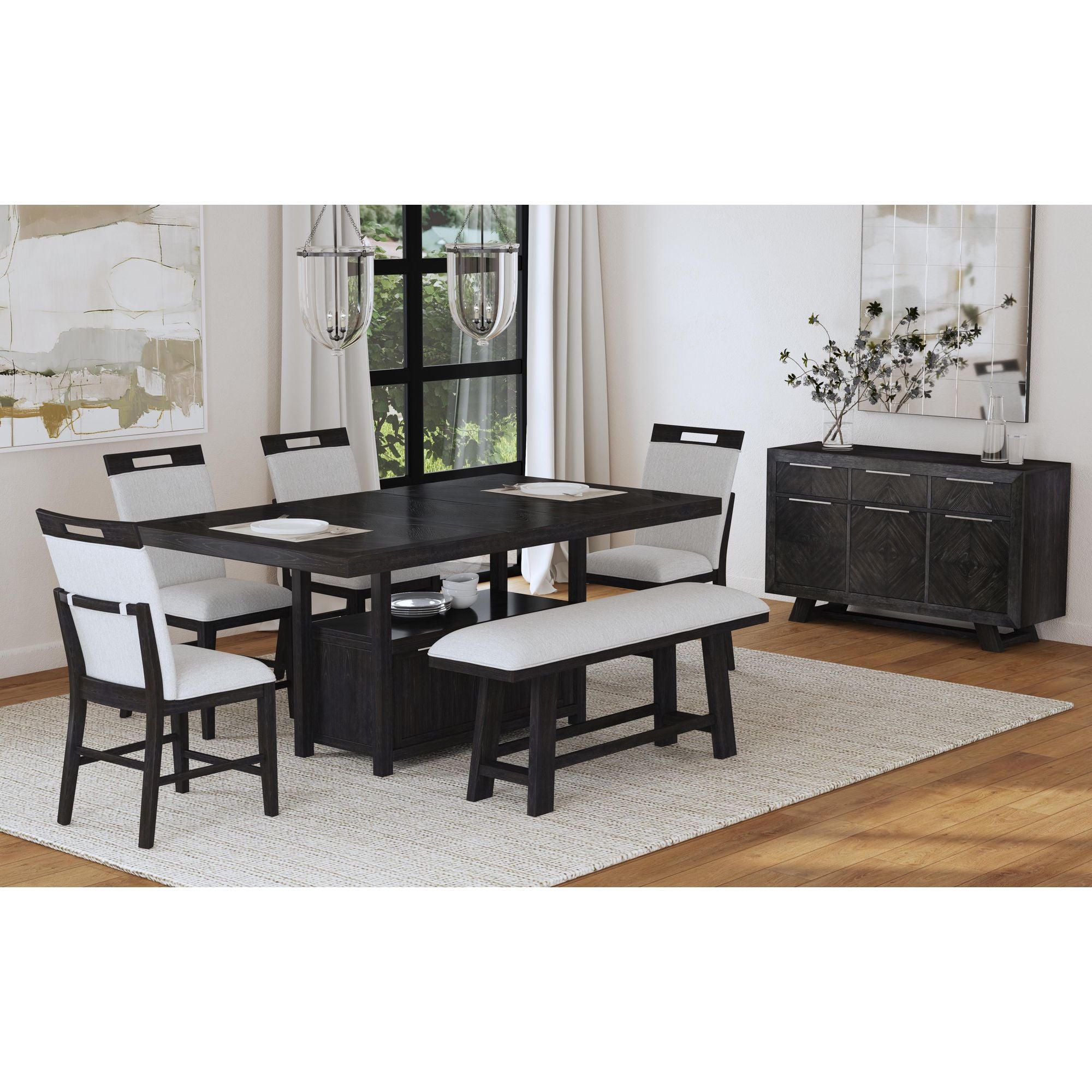 Transcend 6PC Counter Height Dining Set in Charcoal-Table, Four Chairs ...